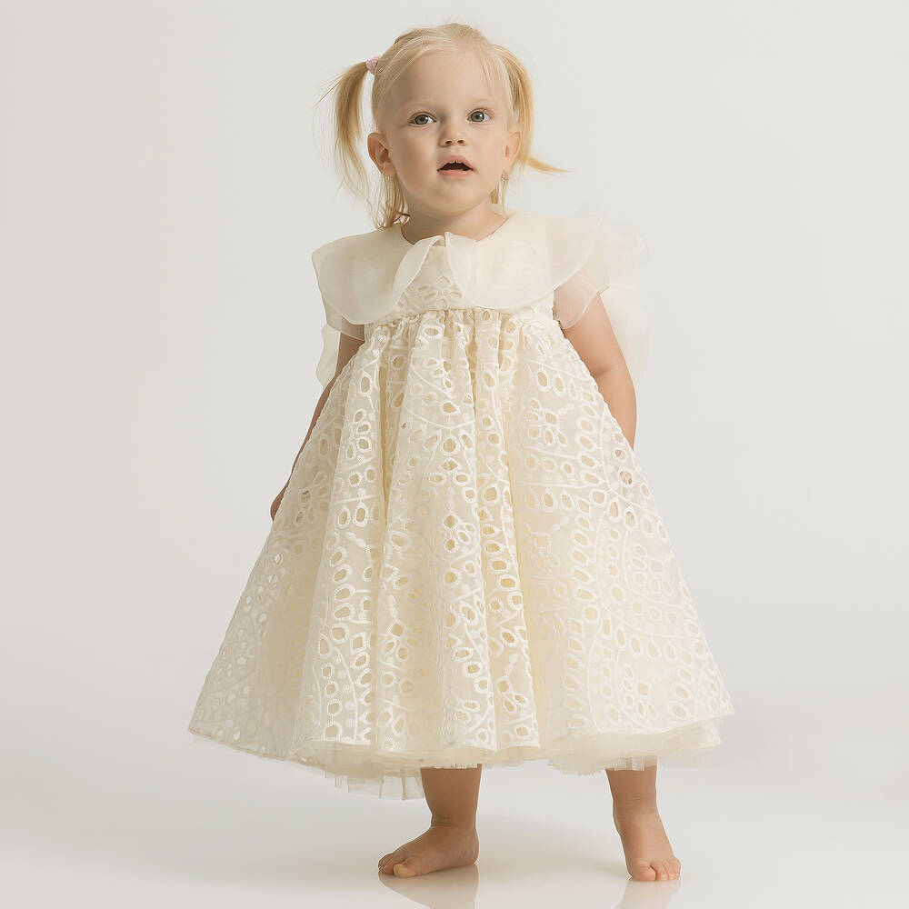 Junona - Girls Ivory Embroidered Organza Dress | Childrensalon Outlet