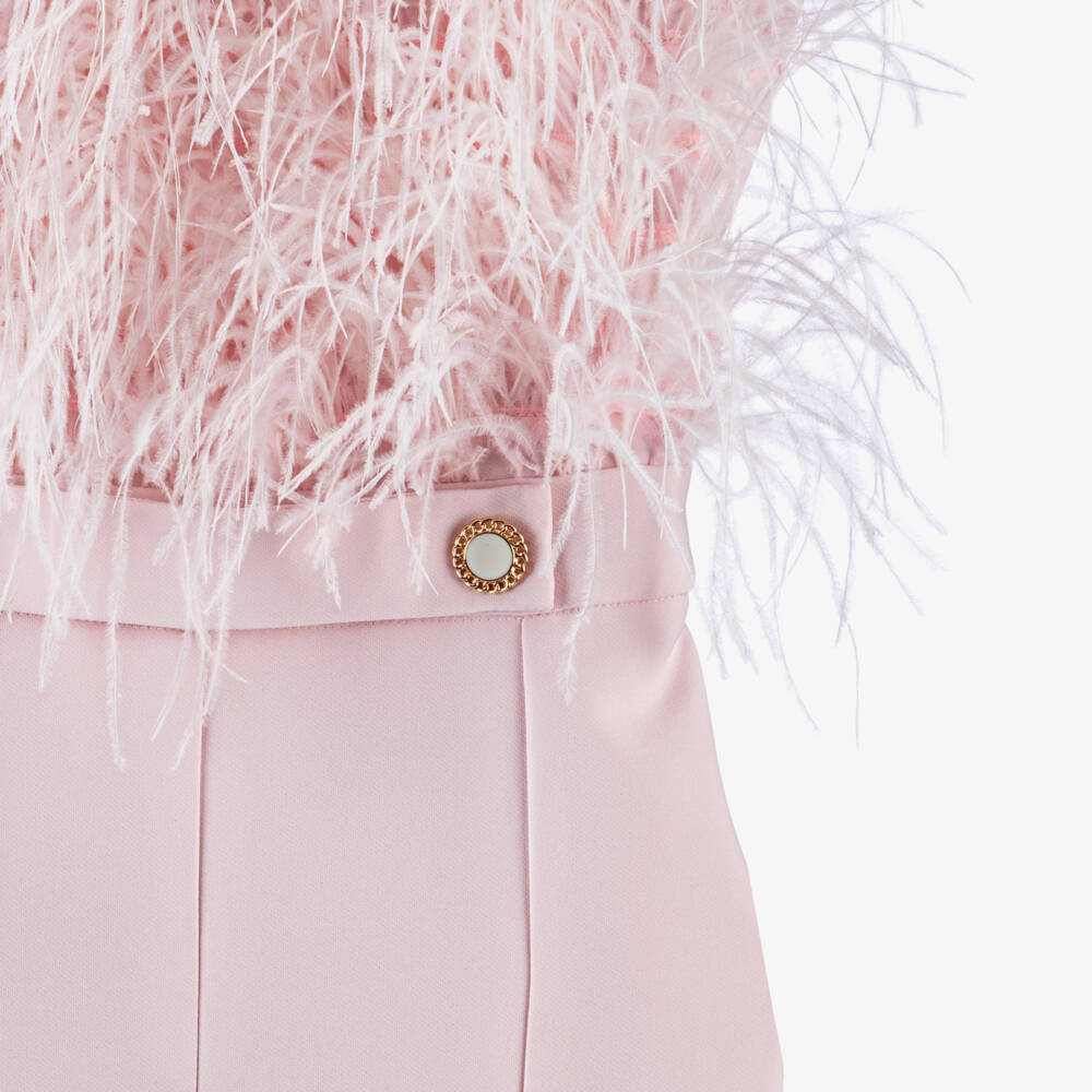 Junona - Girls Pale Pink Feather Jumpsuit | Childrensalon Outlet