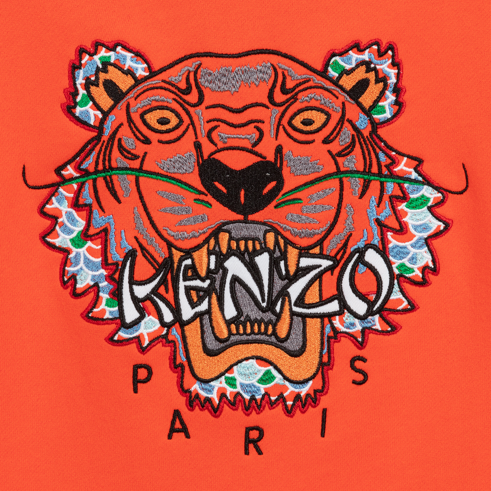 KENZO KIDS Orange Cotton Tiger Sweatshirt Childrensalon Outlet