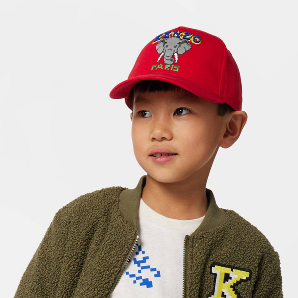 KENZO KIDS - Red Cotton Twill Elephant Cap | Childrensalon Outlet
