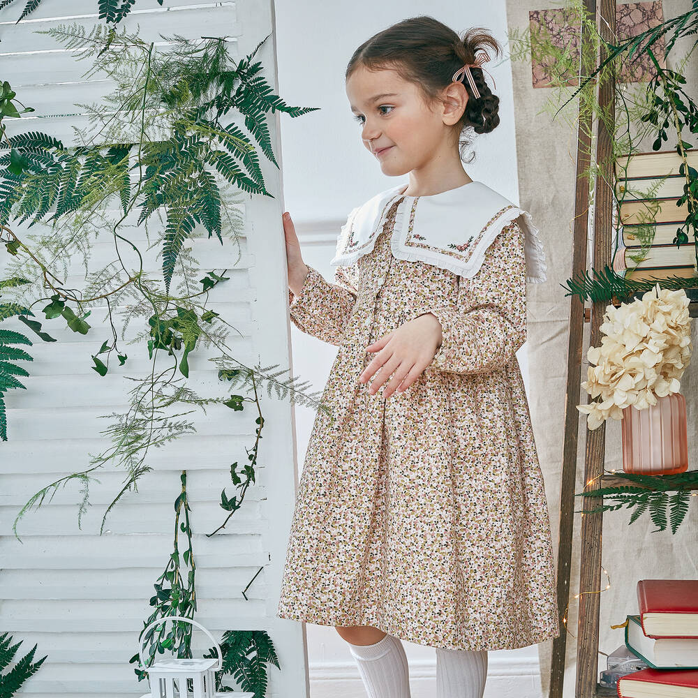 Kidiwi - Girls Pale Pink Cotton Floral Dress | Childrensalon Outlet