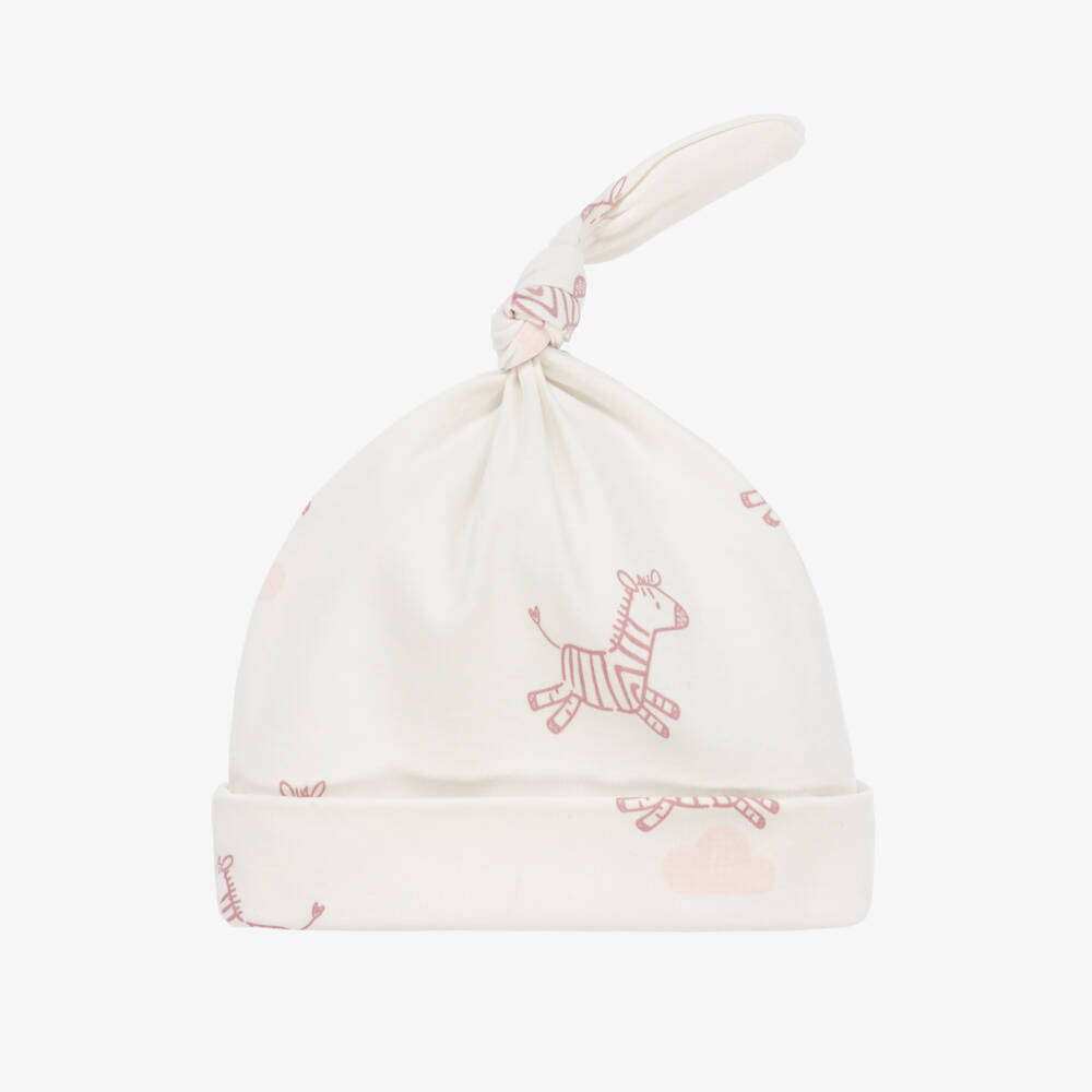 قبعة قطن بيما لون عاجي وزهري للمولودات | Childrensalon Outlet