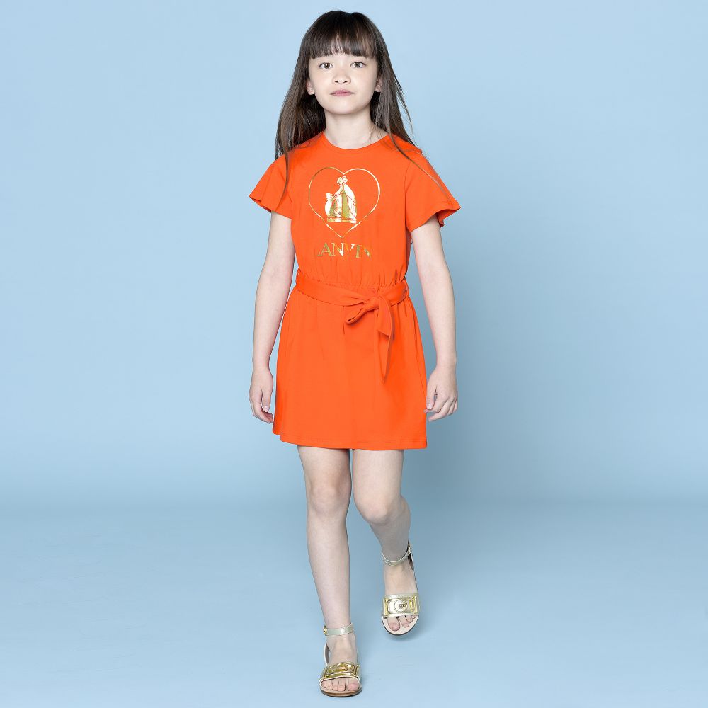 Lanvin - Girls Red Cotton Logo Dress | Childrensalon Outlet