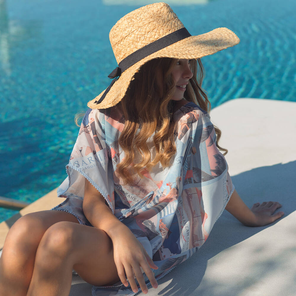 Lapin House - Girls Blue Postcard Print Kaftan | Childrensalon Outlet