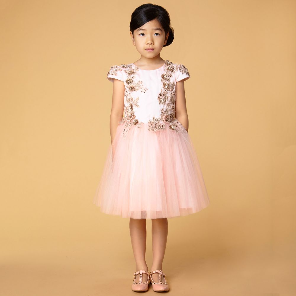 Le Mu - Girls Pink & Gold Tulle Dress | Childrensalon Outlet