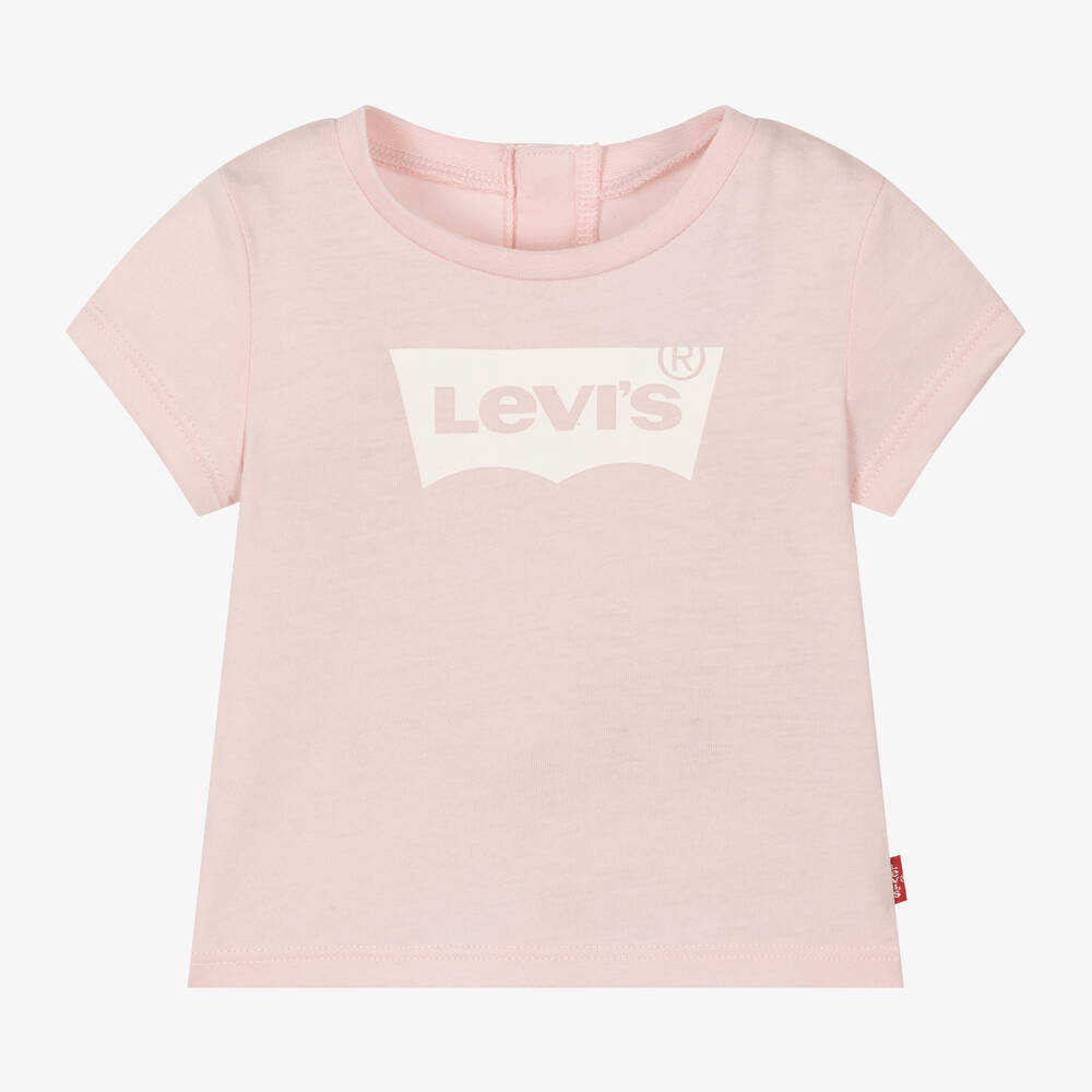 Levi s Girls Pink Cotton Batwing Logo T Shirt Childrensalon Outlet