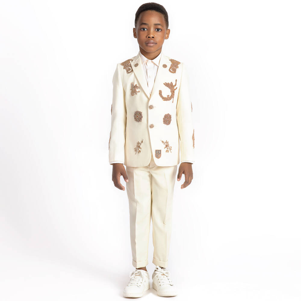 Maison Ava - Boys Ivory & Gold Baroque Crest Suit | Childrensalon Outlet
