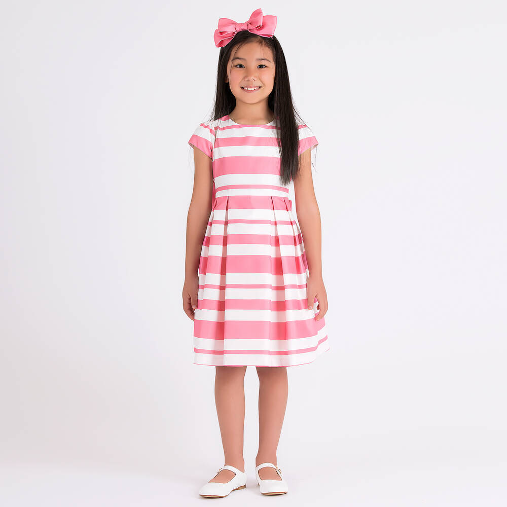 Mama Luma - Girls Pink & White Striped Satin Dress | Childrensalon Outlet