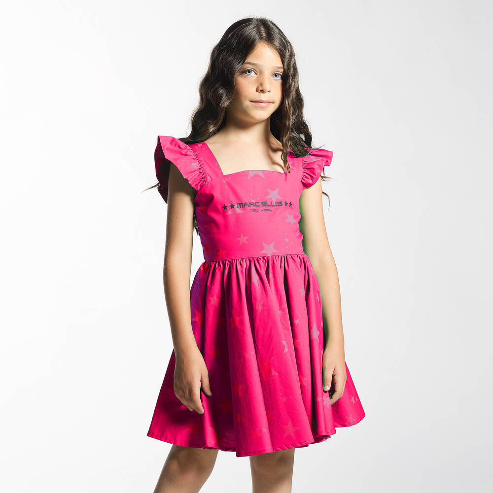 Marc Ellis - Girls Pink Star Print Logo Dress | Childrensalon Outlet