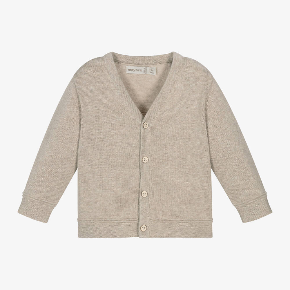 Mayoral - Boys Beige Cotton Knit Cardigan | Childrensalon Outlet