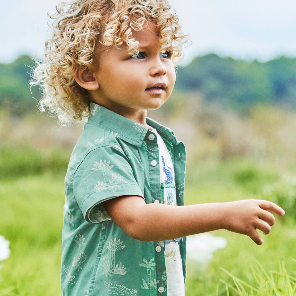 Mayoral - Boys Green Cotton Crocodile Shirt | Childrensalon Outlet