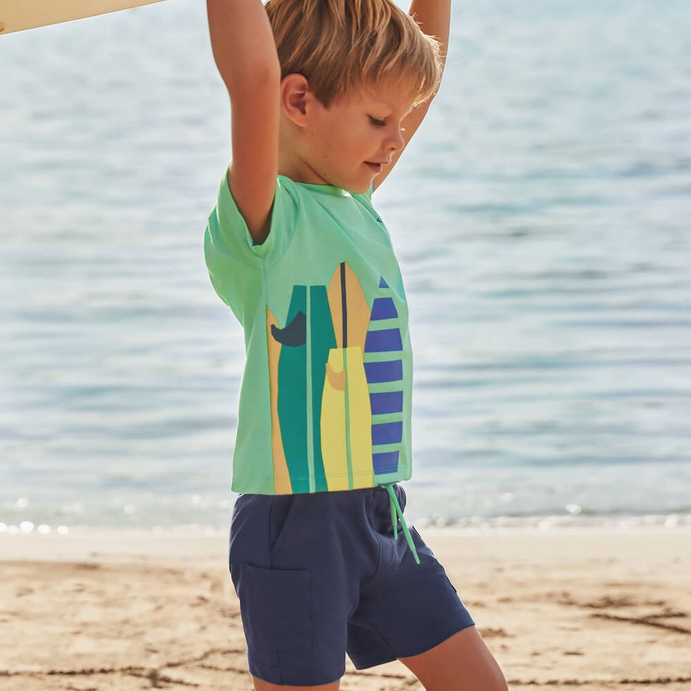 Mayoral - Boys Mint Green & Blue Cotton Shorts Set | Childrensalon Outlet