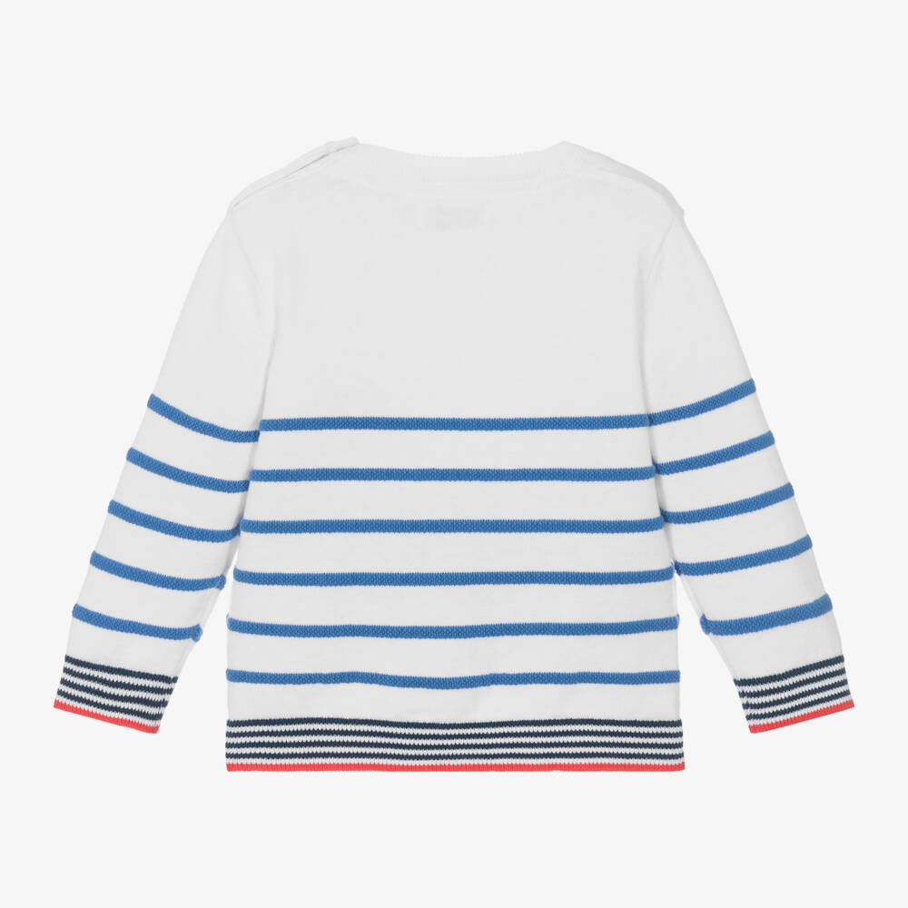 Mayoral - Boys White Striped Cotton Sweater | Childrensalon Outlet