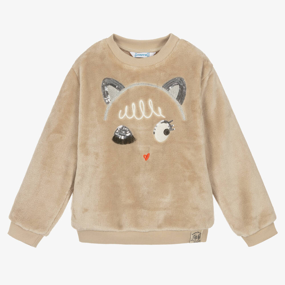 Mayoral - Girls Beige Fleece Sweatshirt | Childrensalon Outlet