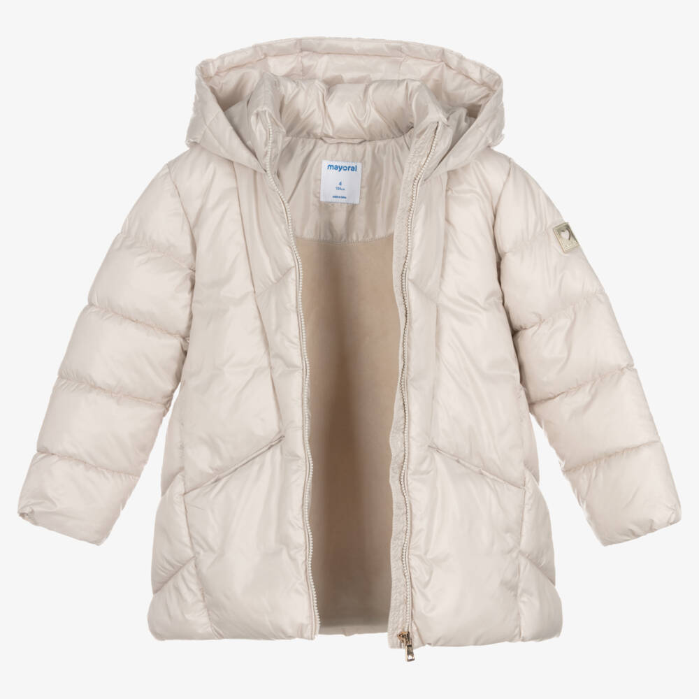 Mayoral - Girls Beige Hooded Puffer Coat | Childrensalon Outlet