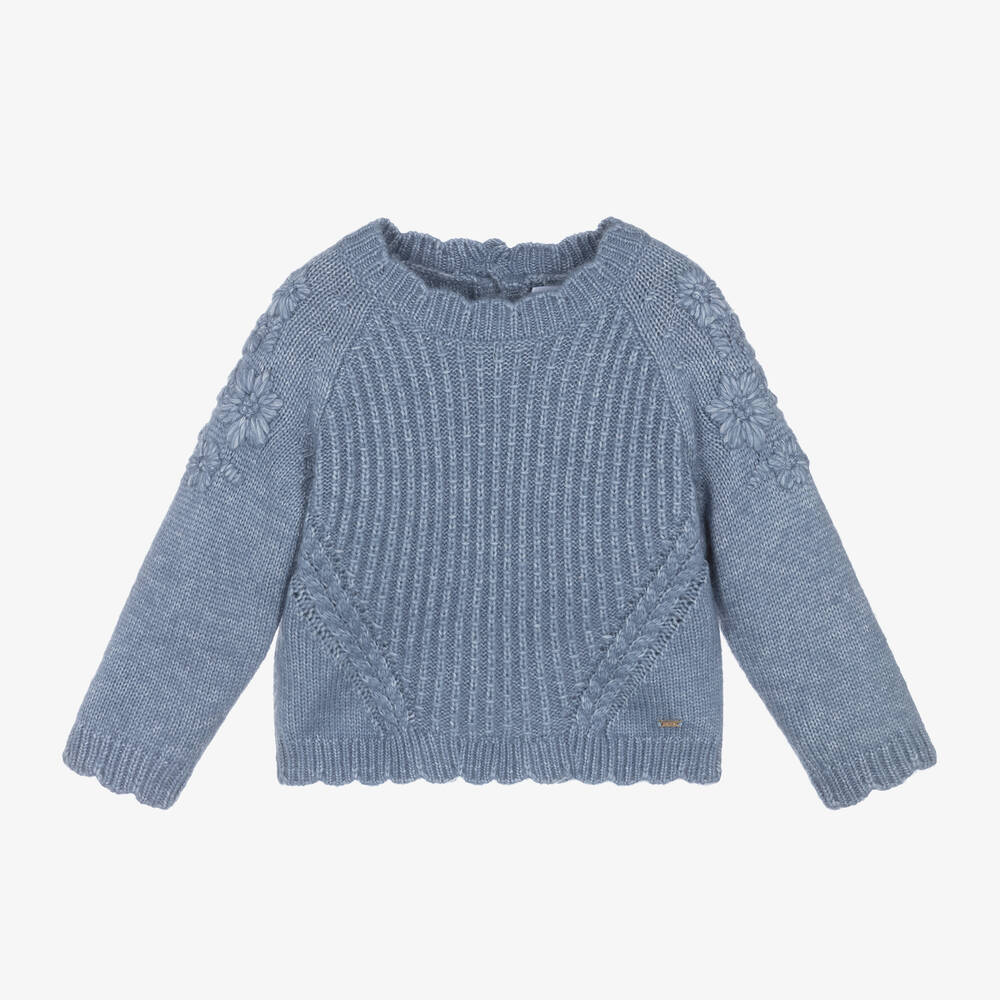 Mayoral - Girls Blue Knitted Flower Sweater | Childrensalon Outlet