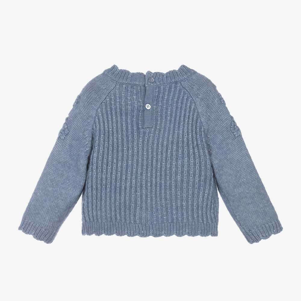 Mayoral - Girls Blue Knitted Flower Sweater | Childrensalon Outlet