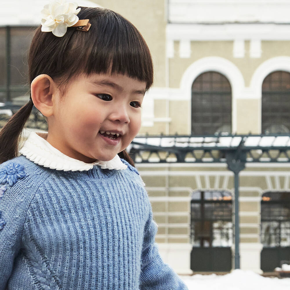 Mayoral - Girls Blue Knitted Flower Sweater | Childrensalon Outlet