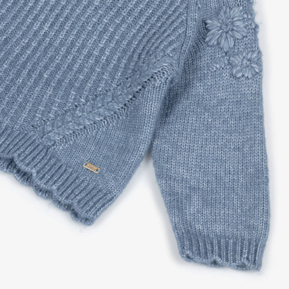 Mayoral - Girls Blue Knitted Flower Sweater | Childrensalon Outlet
