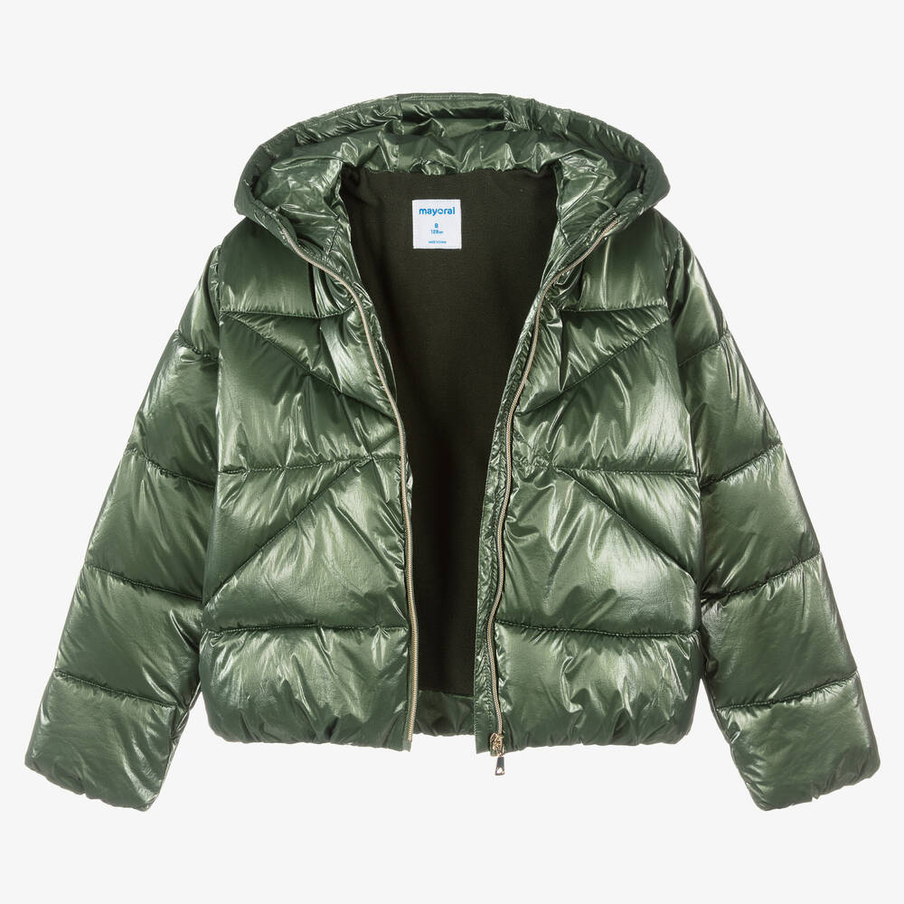 Mayoral - Girls Green Metallic Puffer Jacket | Childrensalon Outlet