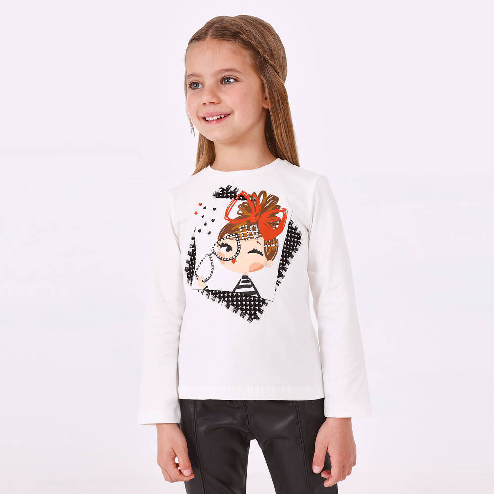 Mayoral - Girls Ivory Cotton Jersey Top | Childrensalon Outlet