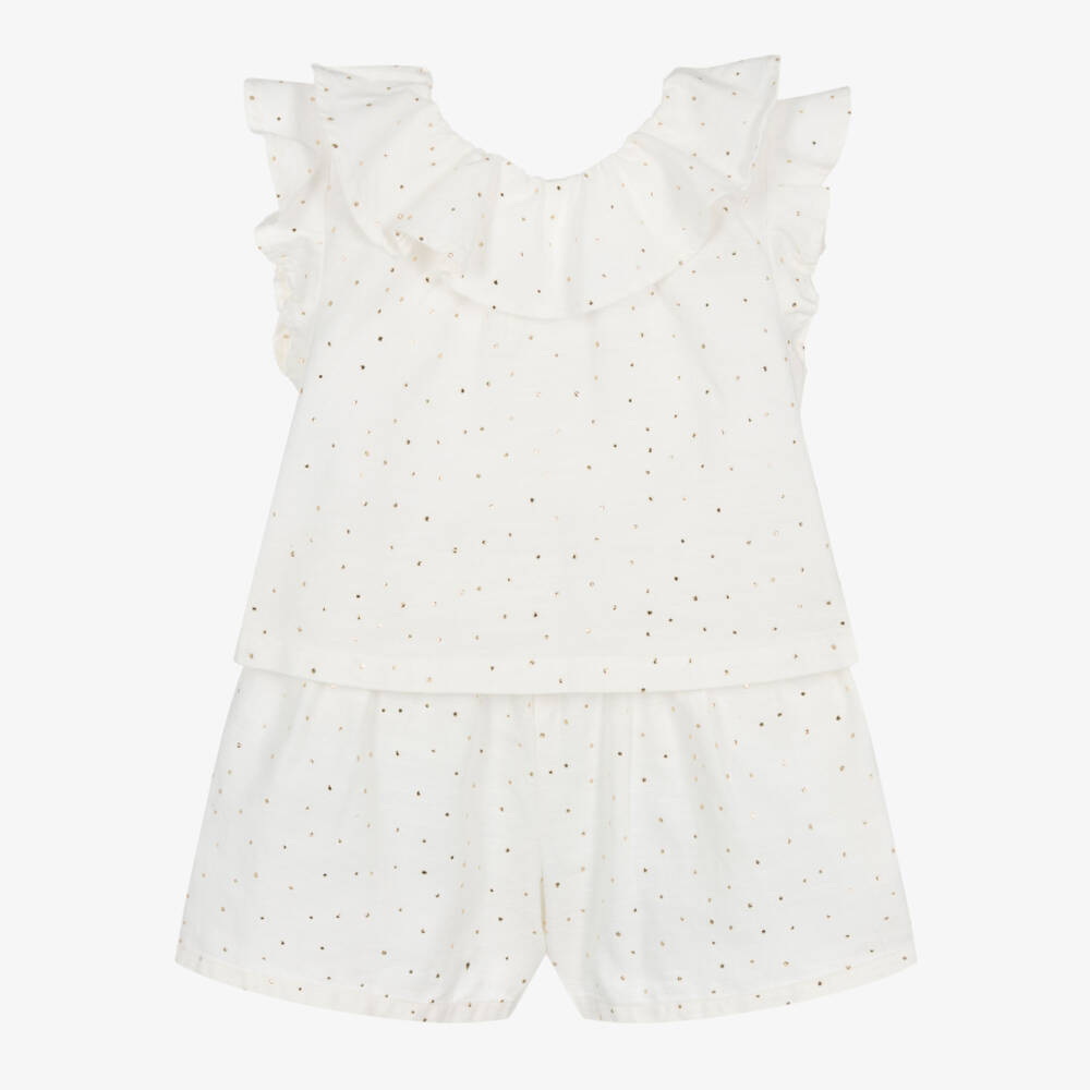 Mayoral - Girls Ivory Cotton Shorts Set | Childrensalon Outlet