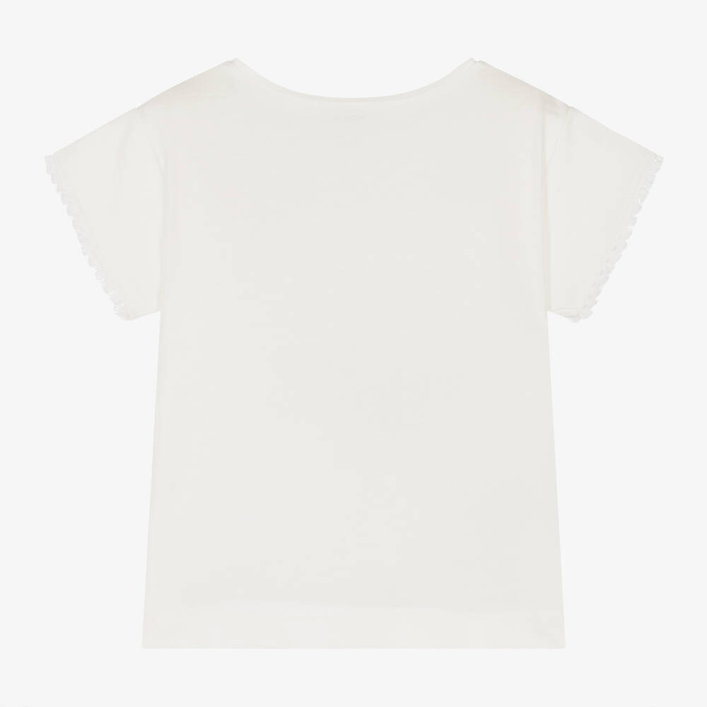 Mayoral - Girls Ivory Embroidered Cotton T-Shirt | Childrensalon Outlet