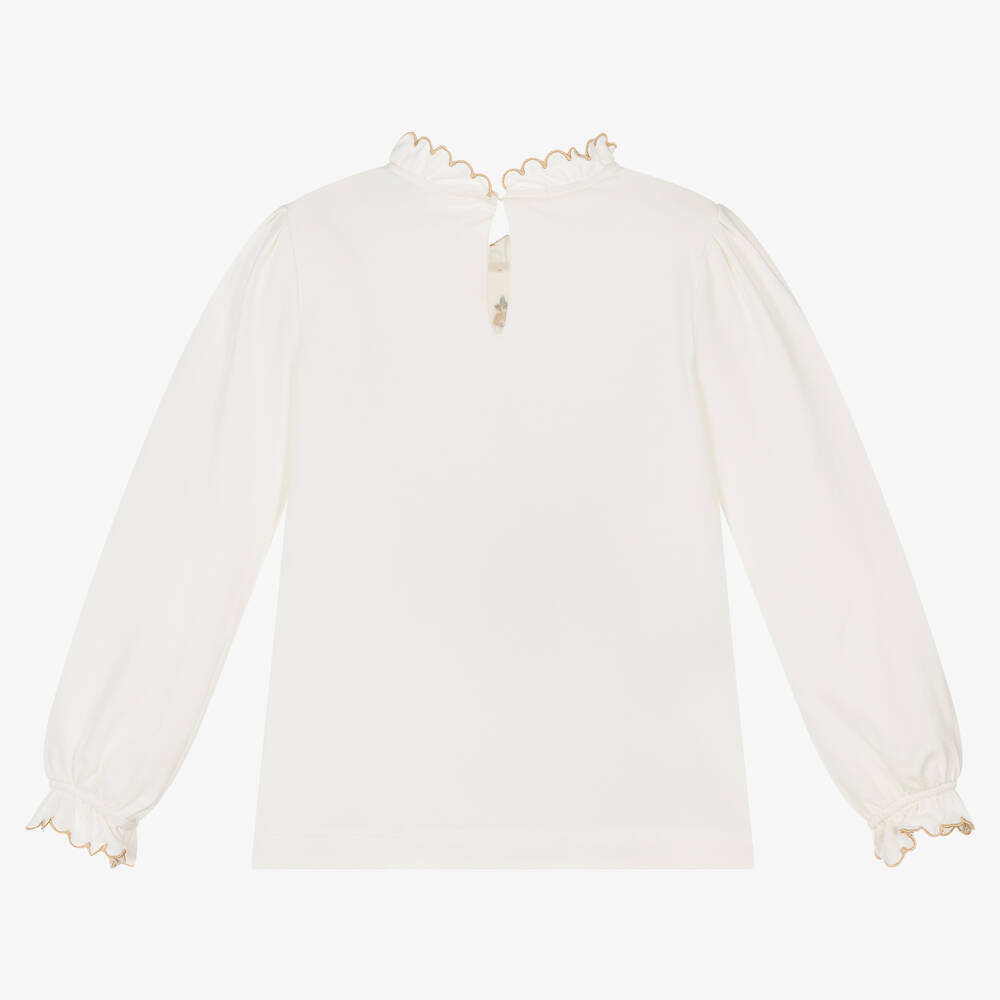 Mayoral - Girls Ivory & Gold Cotton Top | Childrensalon Outlet