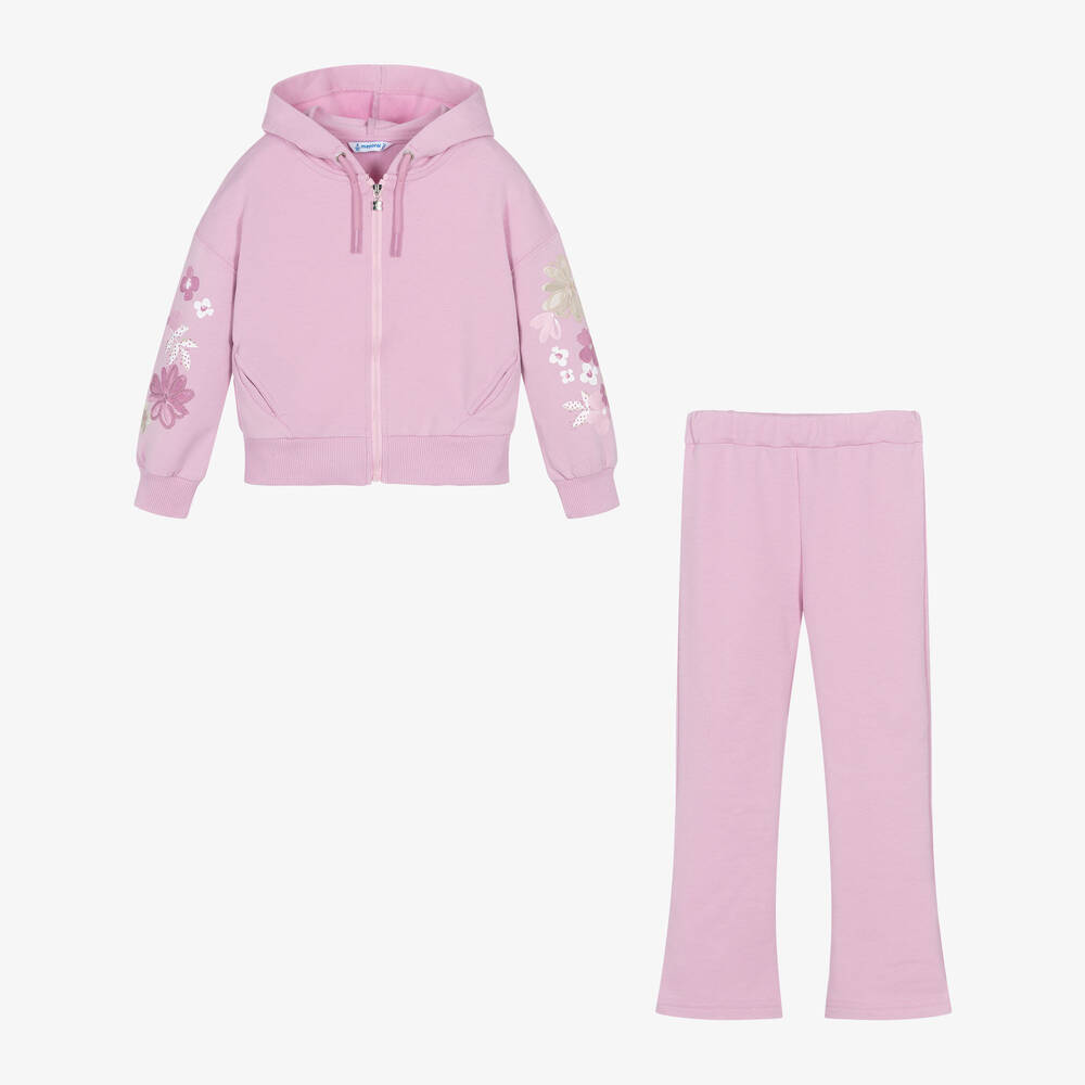 Mayoral - Girls Mauve Pink Cotton Flower Tracksuit | Childrensalon Outlet