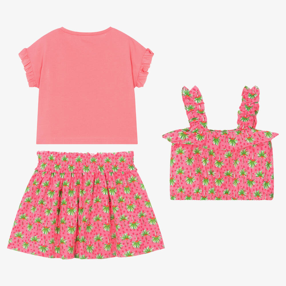 Mayoral - Girls Pink Cotton Palm Tree Skirt Set | Childrensalon Outlet