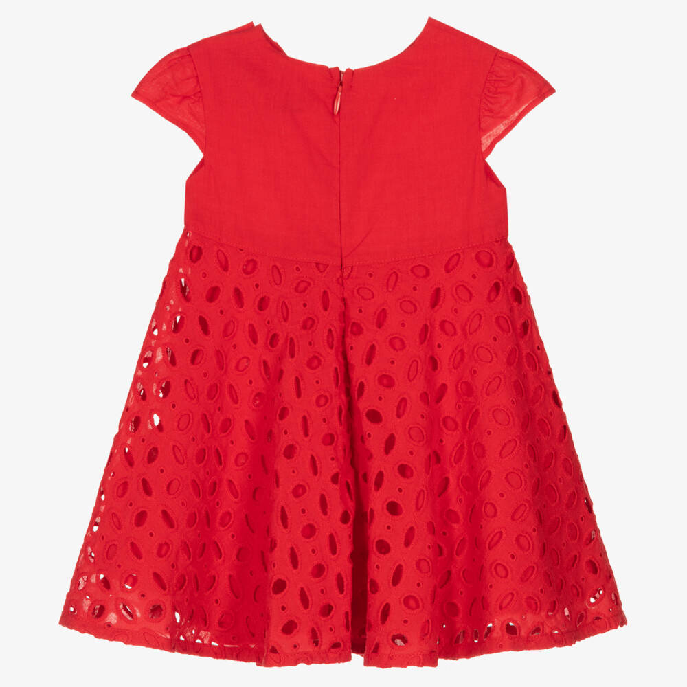 Mayoral - Girls Red Broderie Anglaise Dress | Childrensalon Outlet