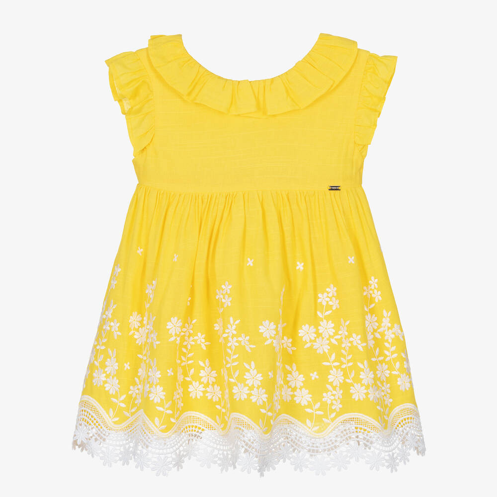 Mayoral - Girls Yellow Embroidered Dress | Childrensalon Outlet