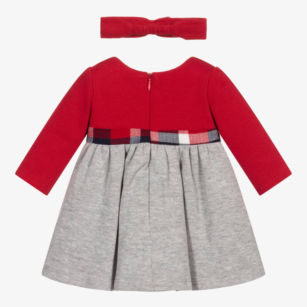 Mayoral Newborn - Red & Grey Cotton Dress Set | Childrensalon Outlet