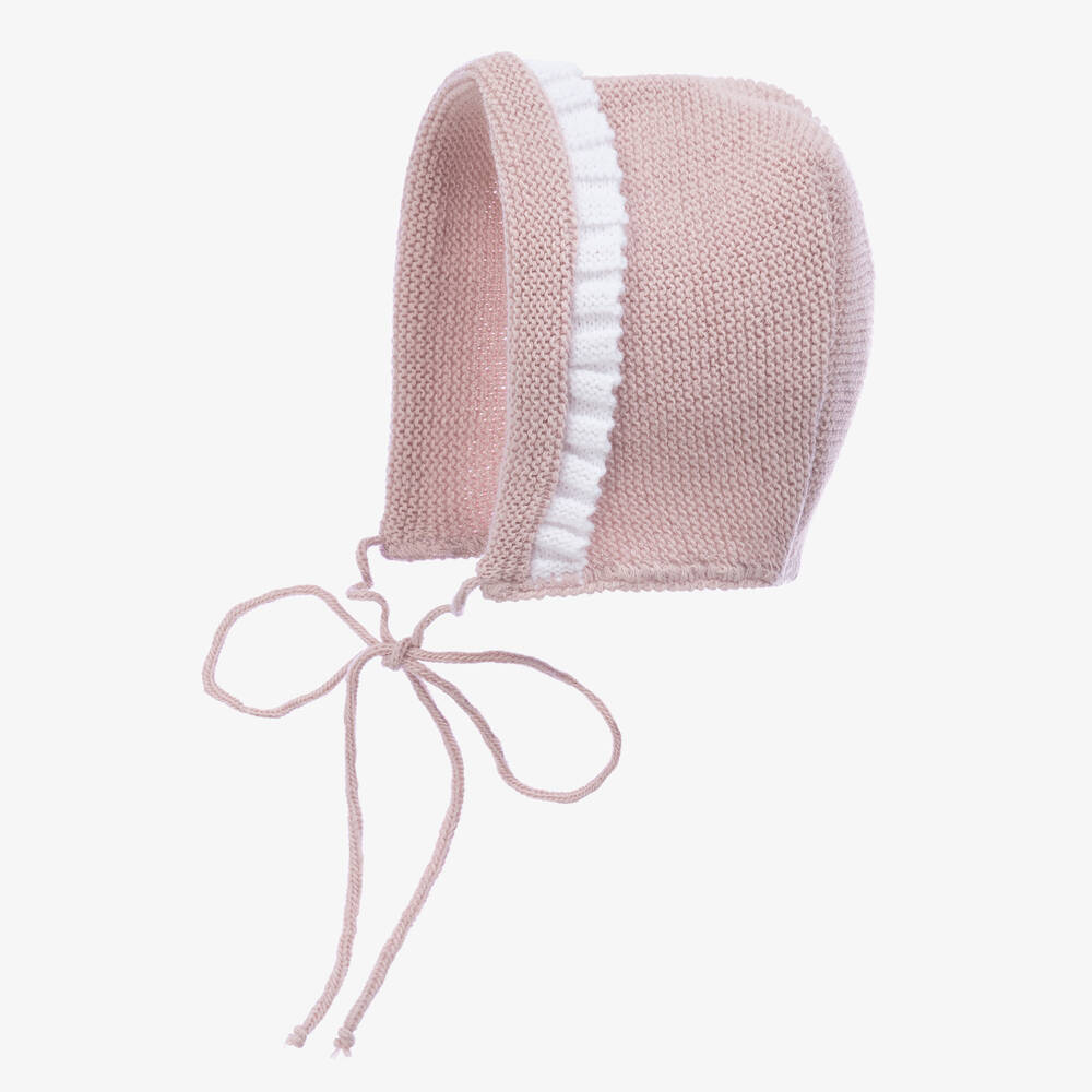 Mebi - Baby Girls Dusky Pink Knitted Bonnet | Childrensalon Outlet