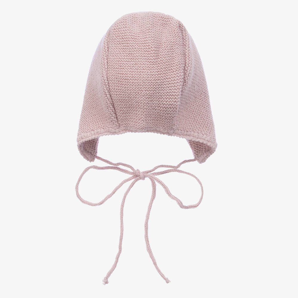 Mebi - Baby Girls Dusky Pink Knitted Bonnet | Childrensalon Outlet