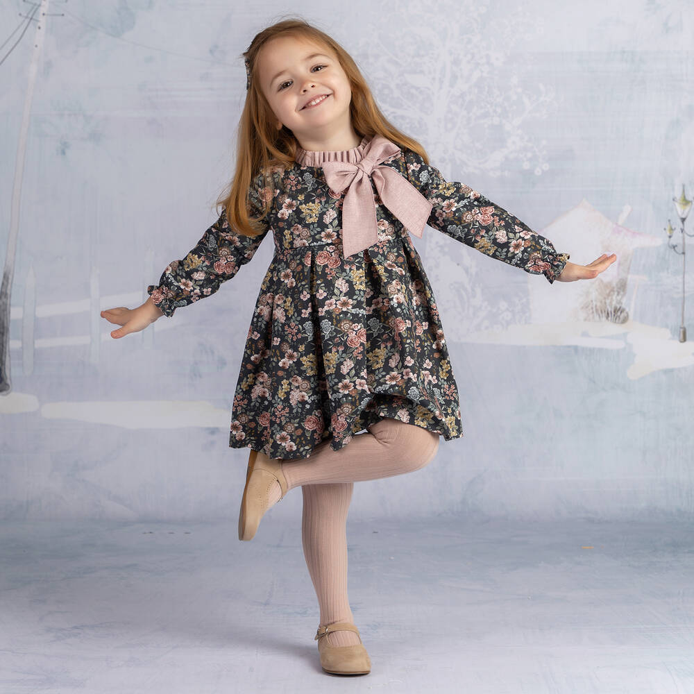 Mebi - Girls Green Floral Cotton Dress | Childrensalon Outlet