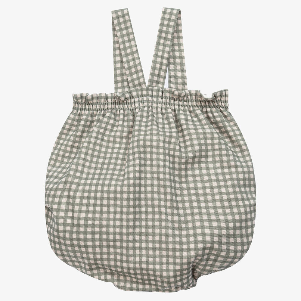 Mebi - Green & Beige Checked Cotton Shortie | Childrensalon Outlet