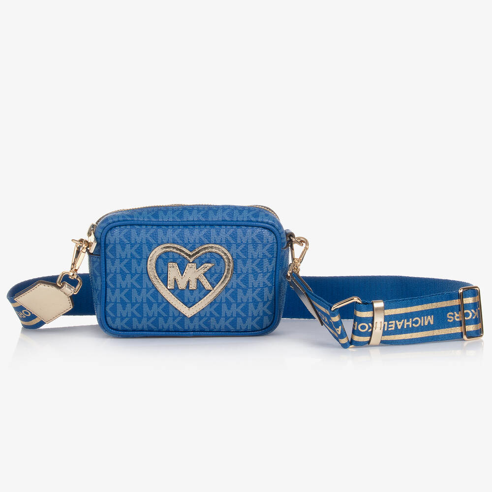 Michael Kors Kids Girls Blue MK Monogram Shoulder Bag 17cm Childrensalon Outlet