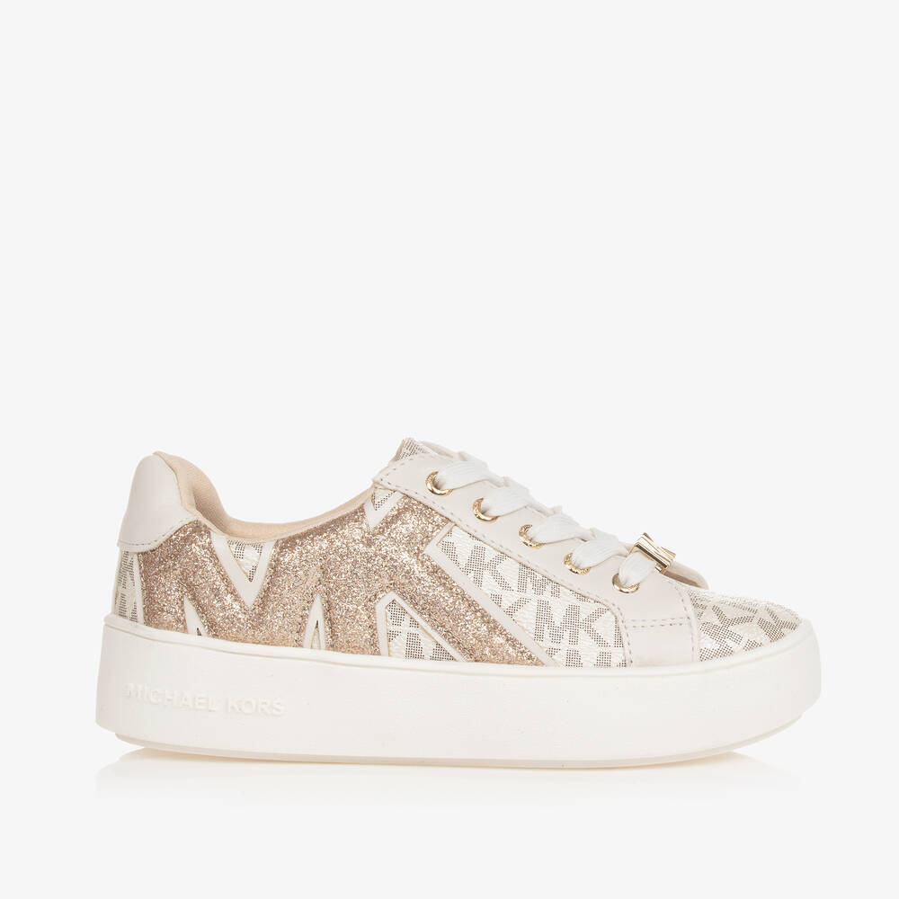 Michael Kors Kids - Girls Ivory Faux Leather Trainers | Childrensalon ...
