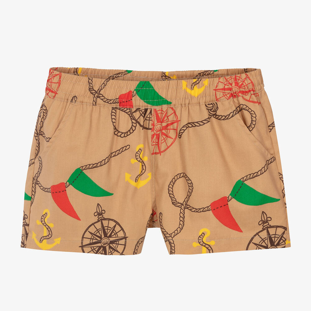 Mini Rodini - Boys Beige Organic Cotton Nautical Shorts | Childrensalon ...