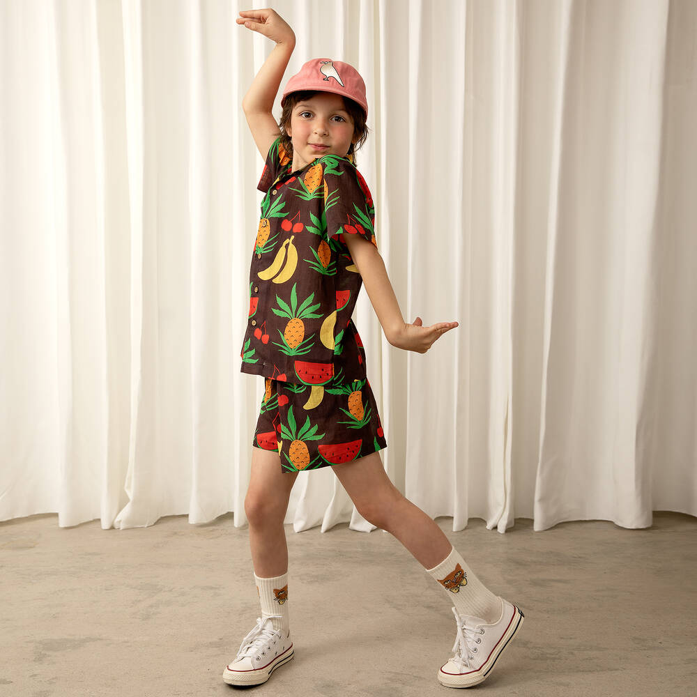 Mini Rodini - Boys Brown Fruit Print Swim Shorts | Childrensalon Outlet