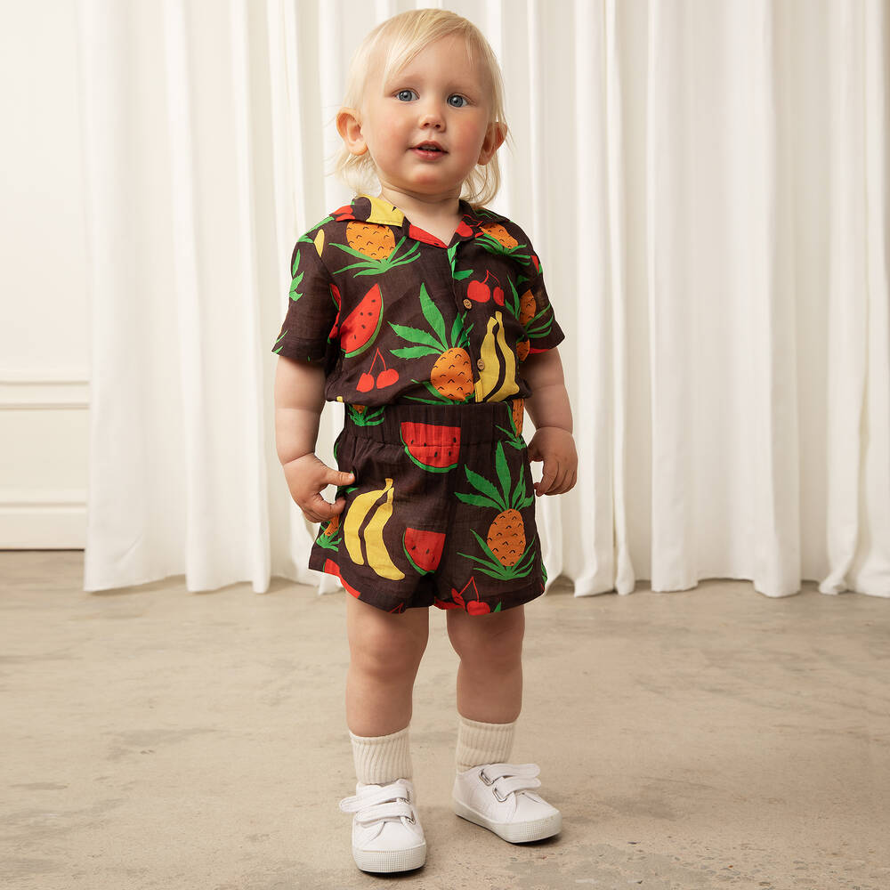 Mini Rodini - Brown Organic Cotton Fruit Print Shorts | Childrensalon ...