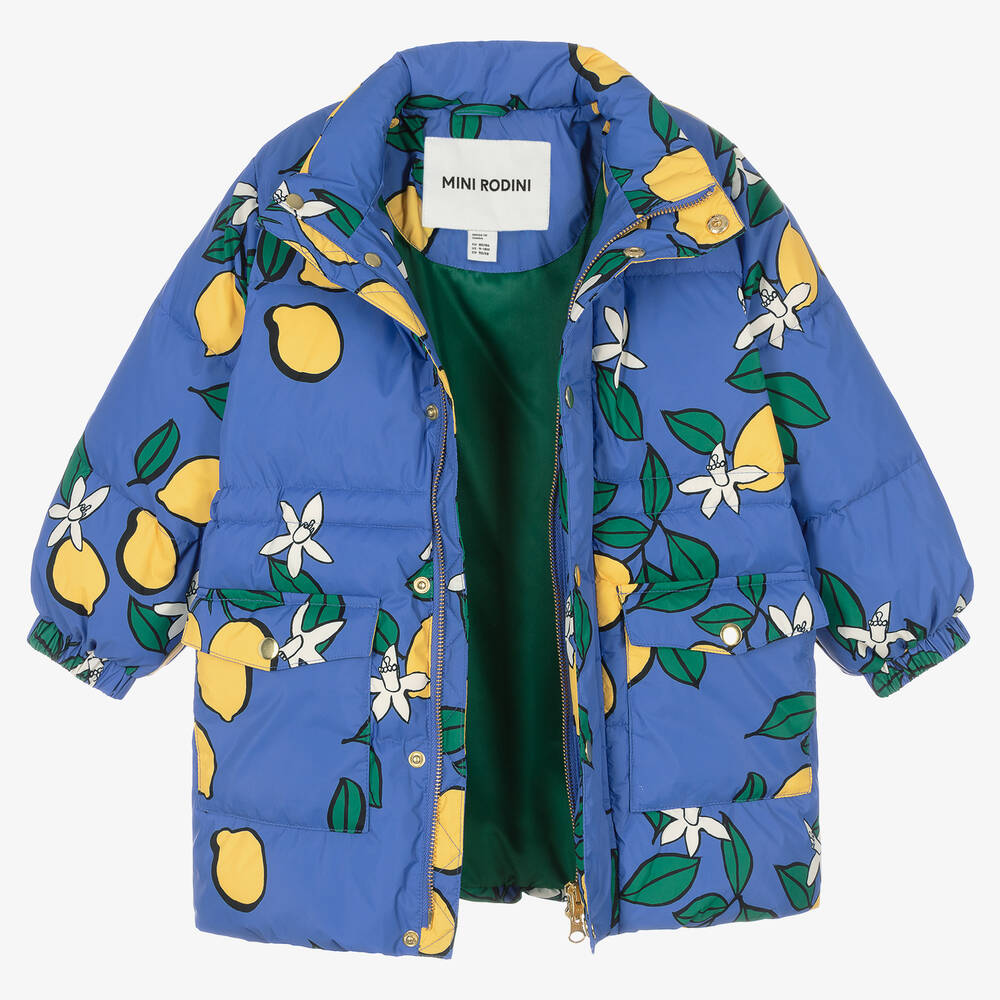 Mini Rodini - Girls Blue Lemons Puffer Coat | Childrensalon Outlet