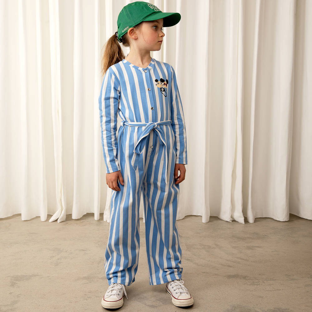 Mini Rodini - Girls Blue & White Striped Ritzratz Jumpsuit ...