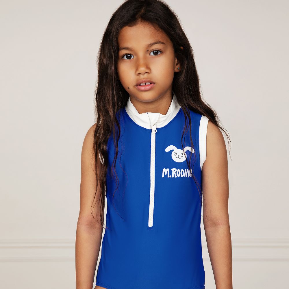 Mini Rodini - Girls Blue Zip-Up Swimsuit | Childrensalon Outlet