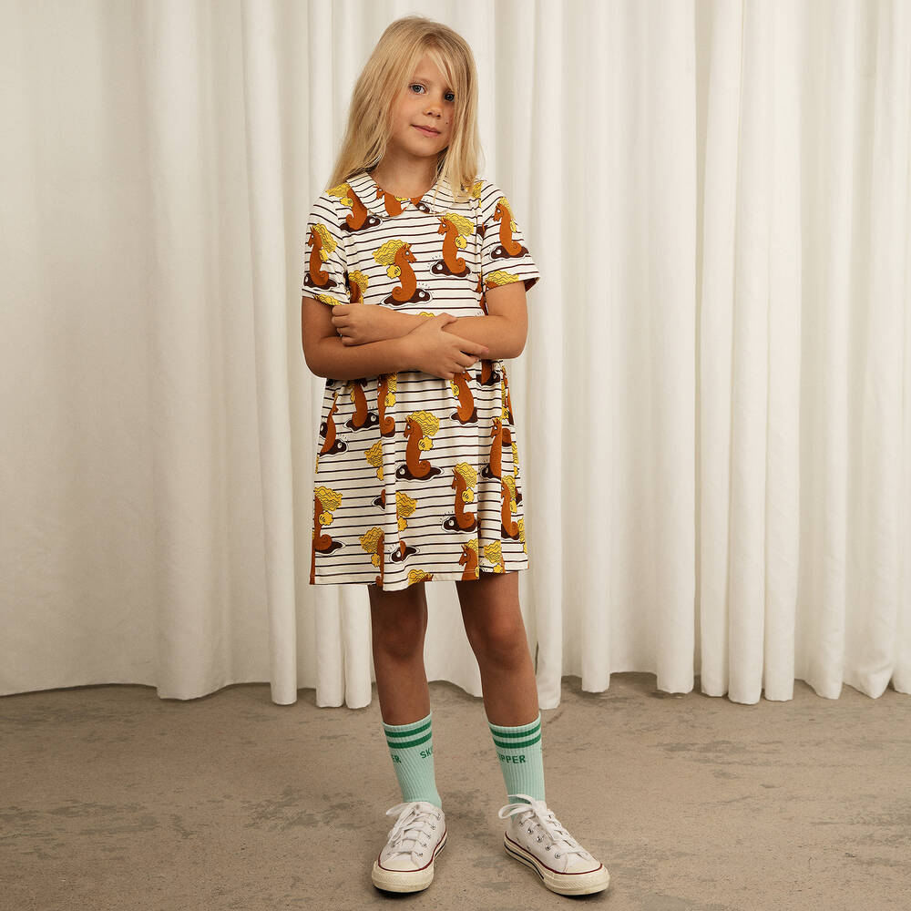 Mini Rodini - Girls Ivory Organic Cotton Seahorse Dress | Childrensalon ...