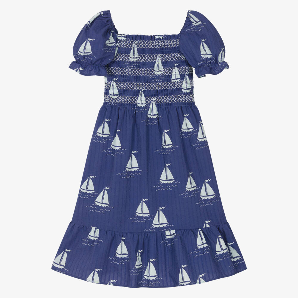Mini Rodini - Girls Nautical Blue Seersucker Dress | Childrensalon Outlet