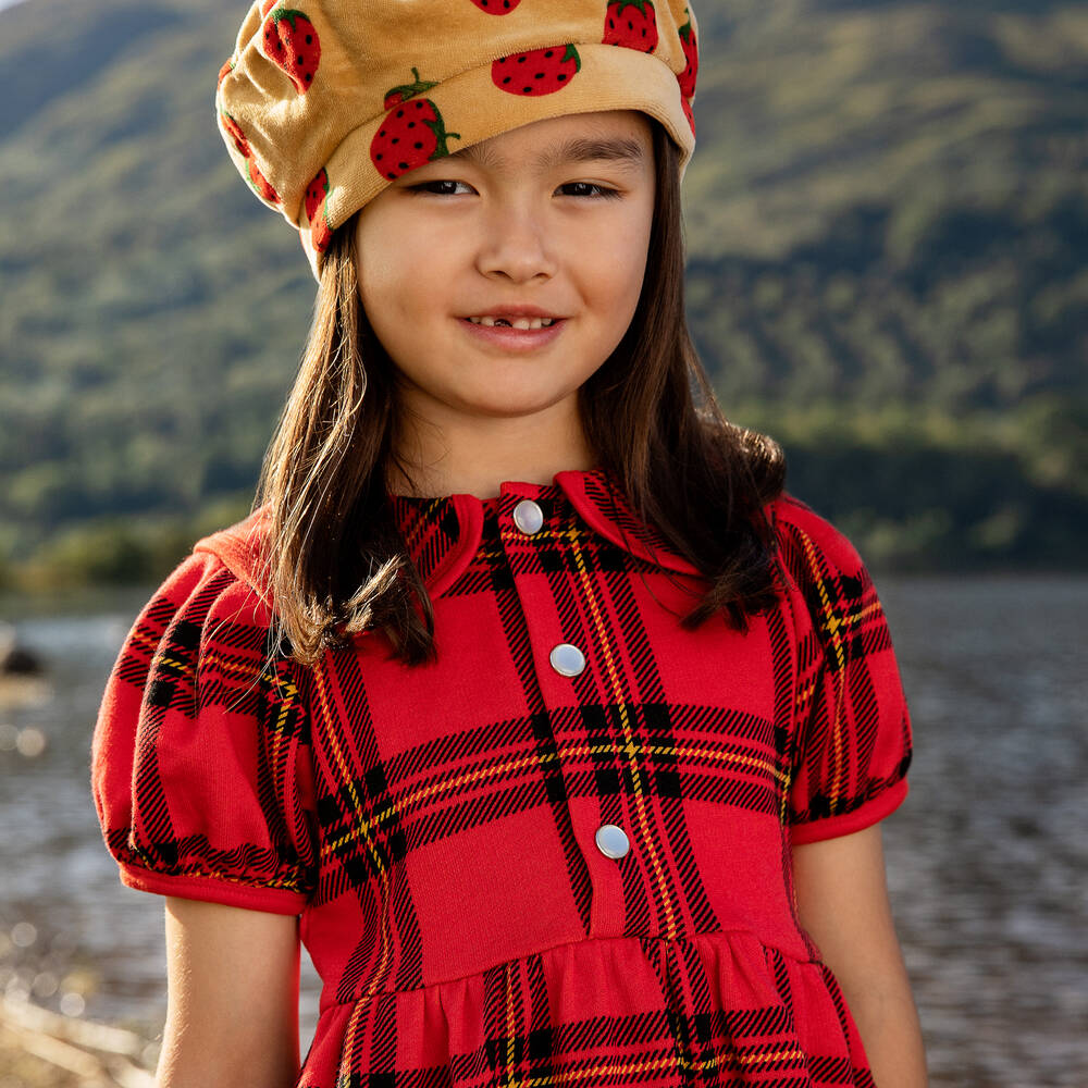 Mini Rodini - Girls Red Tartan Cotton Jersey Dress | Childrensalon Outlet