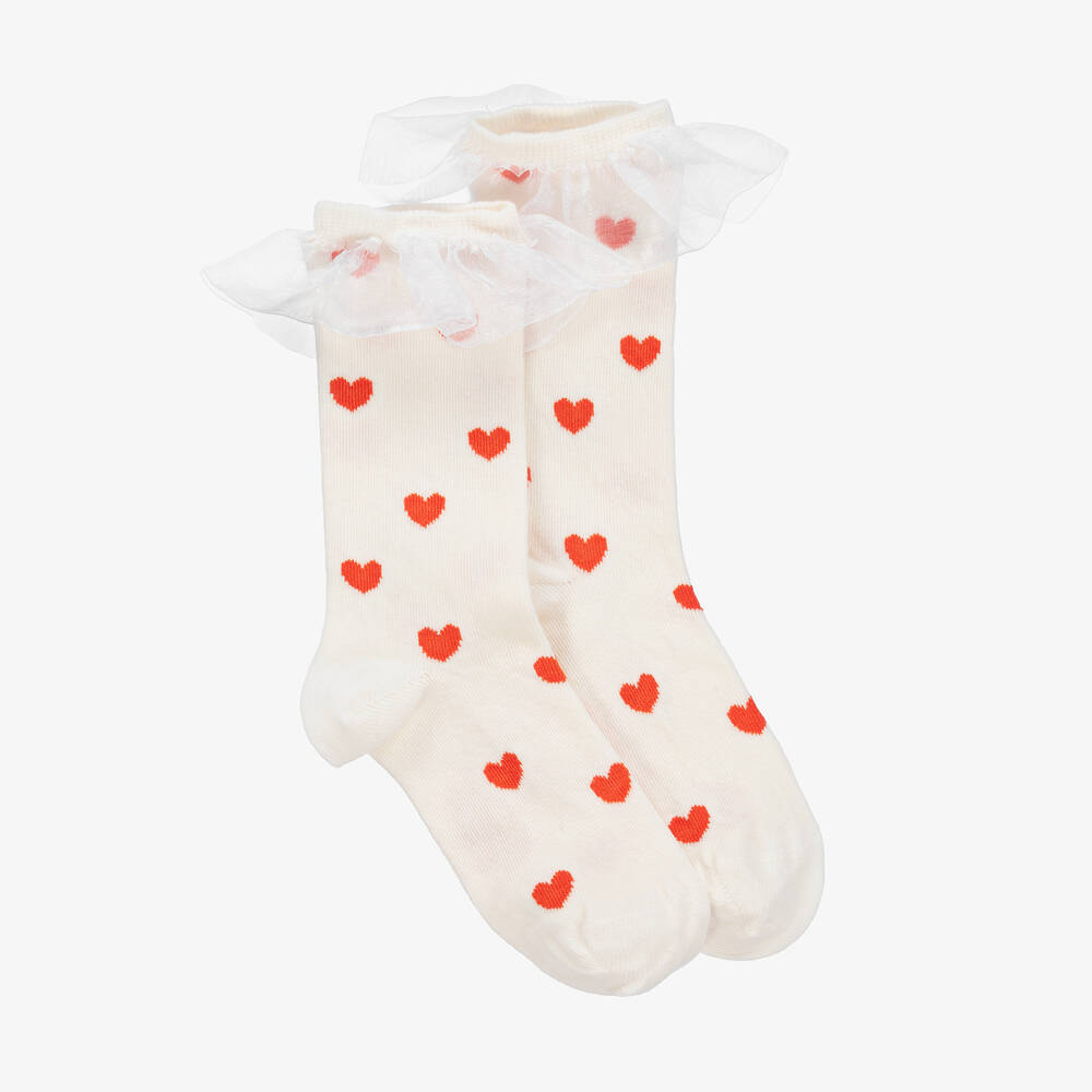 Mini Rodini Girls White Frilly Hearts Socks Childrensalon Outlet