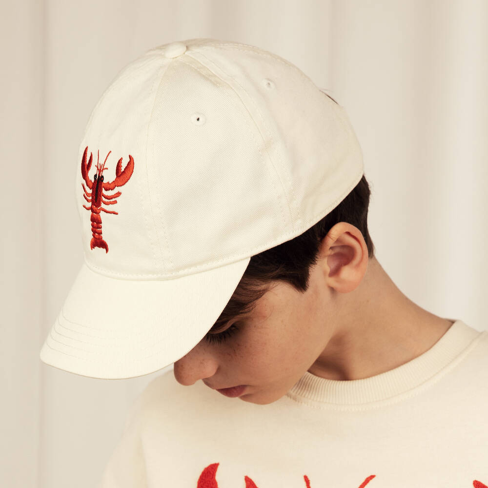 Mini Rodini - Ivory & Red Embroidered Lobster Cap | Childrensalon Outlet